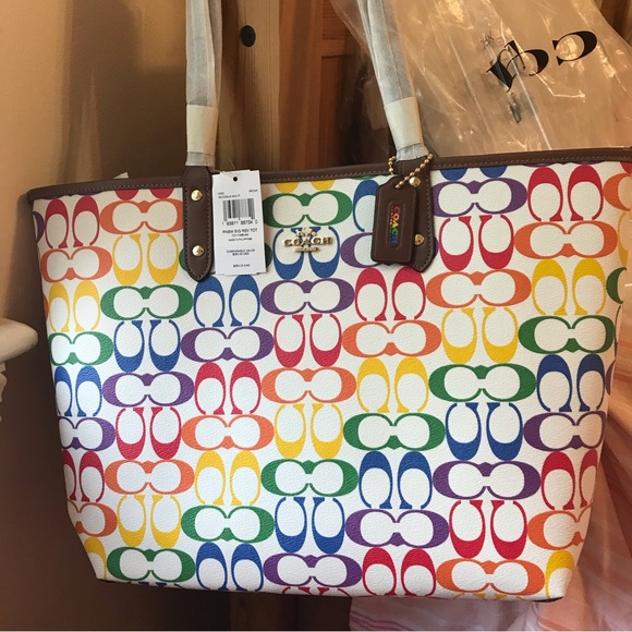 Coach | Bags | Coach Reversible City Tote In Rainbow Signature Canvas | Poshmark